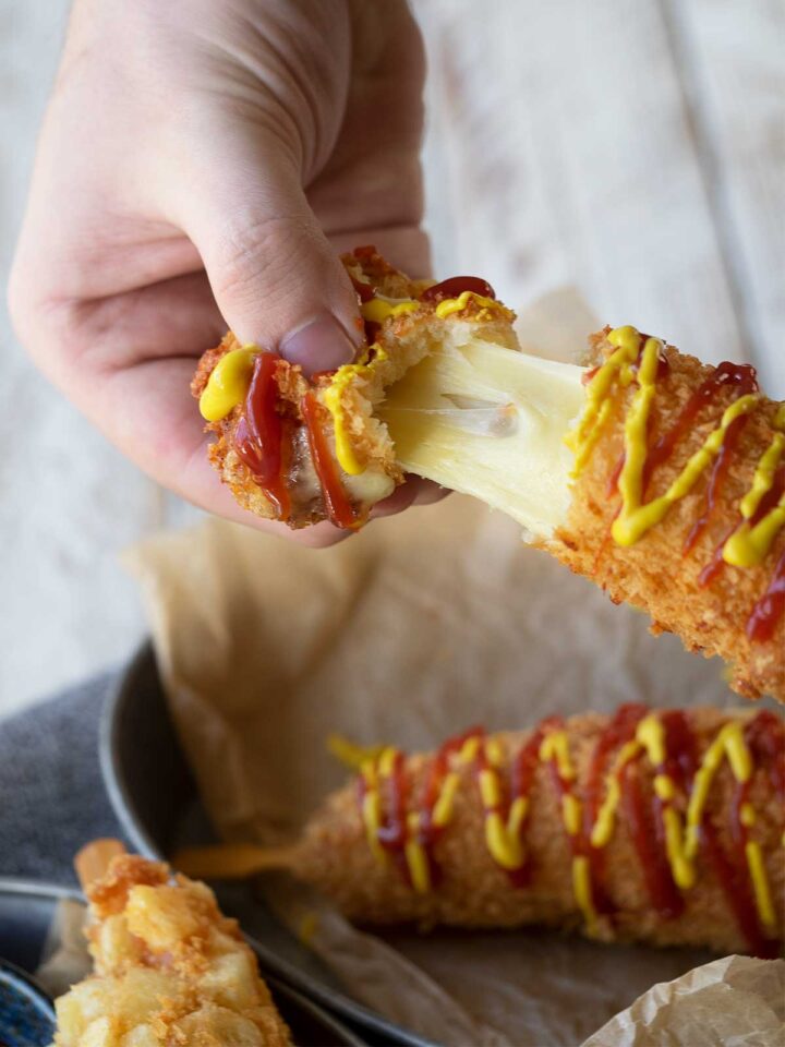 Super Cheesy Korean Corn Dogs - Gamja Hot Dog - Belly Rumbles