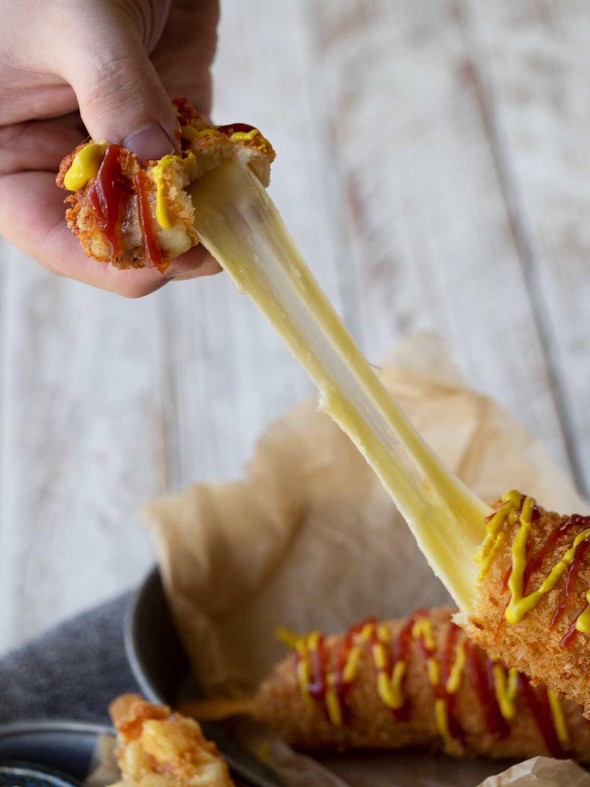 Super Cheesy Korean Corn Dogs - Gamja Hot Dog - Belly Rumbles